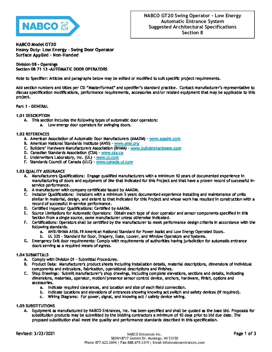 GT20-Low Energy-Swing Operator Rev-3-22-2021 | NABCO Entrances