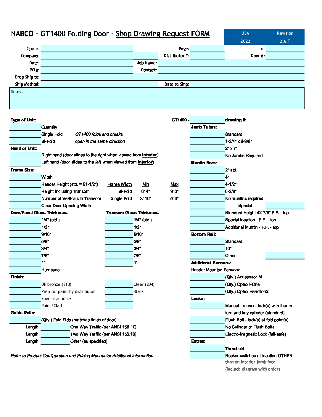 Folding_Doors_GT1400_2022_2.6_Shop_Drawing_Request_Form | NABCO Entrances
